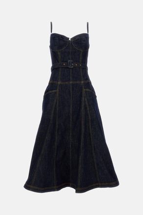 Self Portrait Midi Kleid Aus Indigo Denim