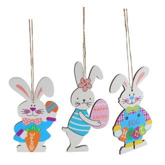 Soimiss 3 St&uuml;ck Osterhasen Anh&auml;nger Kreative H&ouml;lzerne Hasen H&auml;ngedekoration f&uuml;r Fenster T&uuml;ren und Garten Einfach Aufzuh&auml;ngen Festliche Osterdeko