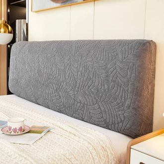 Generic Stretch Blattdruck Bettkopfteil Bezug f&uuml;r Full Queen Kingsize Betten Kopfteil Bezug Gebogene Staubschutzh&uuml;lle f&uuml;r Schlafzimmerdekoration Dunkelgrau 21