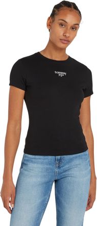 Tommy Jeans Damen T-Shirt Kurzarm Slim Logo Rundhalsausschnitt, Schwarz (Black), 5XL