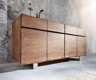 DELIFE Sideboard Live-Edge 172 cm Akazie Braun 4 T&uuml;ren 4 Sch&uuml;be, Sideboards, Baumkantenm&ouml;bel, Massivholzm&ouml;bel, Massivholz