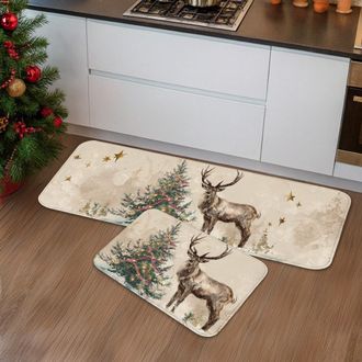 Generic Rentier-Küchenmatten für Boden, rustikale Weihnachtsdekoration, weiche Matten, gepolstert, bequem, waschbar, rutschfeste Teppiche für Küche, Waschbeck