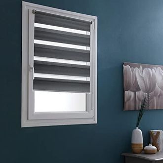 Madéco Double Store Enrouleur Jour Nuit - Gris Anthracite - L153 x H250cm - Fixation Avec ou sans perçage - Chaînette coordonnée