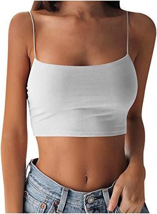Generic Crop Tops Débardeur pour femme - Ventre nu - Y2K - Haut spaghetti - Cropped - Sans manches - Décontracté - Court - Couleur unie - Débardeur pour femme
