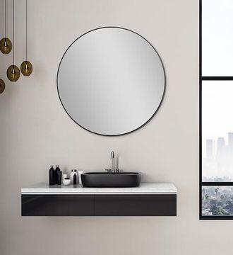 Talos Picasso Spiegel schwarz Ø 80 cm - mit hochwertigem Aluminiumrahmen für stilvolles Ambiente - Perfekter Badezimmerspiegel Rund, der Eleganz und Funktio