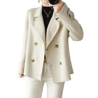 Generic Caban crois&eacute; pour femme, style trench classique, veste dautomne et dhiver &eacute;l&eacute;gante, couleur abricot, taille XL