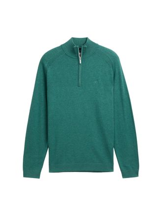Tom Tailor Herren 1047569 Troyer Strickpullover mit Logo-Stickerei, 38681-Jasper Green Melange, XL