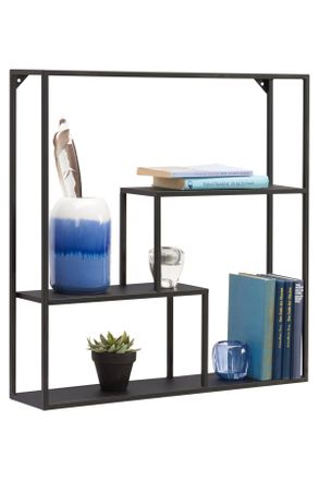 Landscape Wandregal, Schwarz, Metall, 60x60x13 cm, Wohnzimmer, Regale, Wandregale