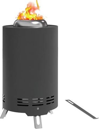 OUTSUNNY Feuerschale &Oslash;16x25cm aus Edelstahl Feuerstelle mit Sch&uuml;rhaken Rauchfreie Feuerschalen Feuerkorb f&uuml;r Garten, Balkon Terrasse, Outdoor BBQ Camping Grau