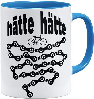 OM3 H&auml;tte H&auml;tte Fahrradkette Fahrrad Tasse mit Spruch - Keramik Becher - 11oz 325ml - Beidseitig Bedruckt - Hellblau