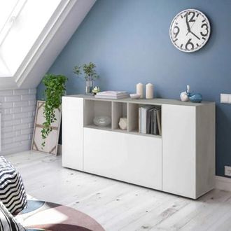 Dmora Paterson Sideboard, Wohnzimmer-Buffet mit F&auml;chern, Wohnzimmer-Sideboard, TV-St&auml;nder, moderner Kleiderschrank mit 3 T&uuml;ren, 150 x 41 x 76 cm, Wei&szlig; und Z