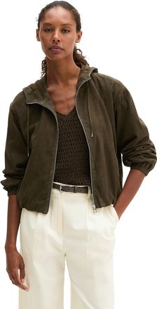 Marc O'Polo Lederjacke MARC OPOLO aus Ziegenveloursleder, Damen, Gr. 34, mossy earth, Obermaterial: 100% Leder. Futter: 100% Baumwolle, unifarben, regular fit, Ja