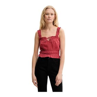 Guess Rotes Quadratisches Hals T-Shirt - - Tops - Damen - Rot - L
