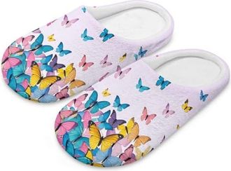 Coloranimal Pantoufles de spa pour femme - Pantoufles dint&eacute;rieur en vrac antid&eacute;rapantes &agrave; bout ferm&eacute;, Papillon arc-en-ciel., 35.5/36.5 EU