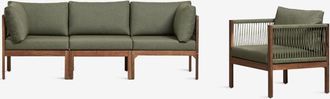 Sklum Gartenset mit 3-teiliger modularer Sofagarnitur mit Armlehne und Sessel aus Akazienholz Branson Tiefes Gr&uuml;n Olive Akazienbraun dunkel