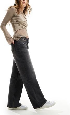 Weekday Ample - Jeans mit niedrigem Bund und lockerem, geradem Schnitt in verwaschenem Asche-Schwarz