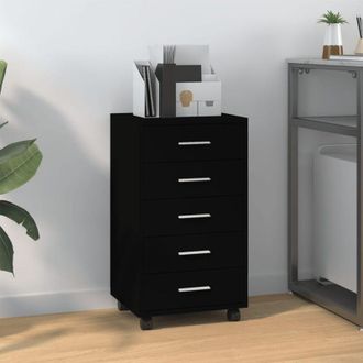 vidaXL Armoire à tiroirs avec roulettes Noir Bois dingénierie Vidaxl