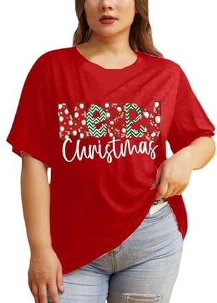 Generic T Shirt de Noel Famme Tshirt de No&euml;l de Coton T-Shirt Femme avec Imprim&eacute; Graphique, Manches Courtes Col Rond pour Un Confort D&eacute;contract&eacute; et Un Style Q