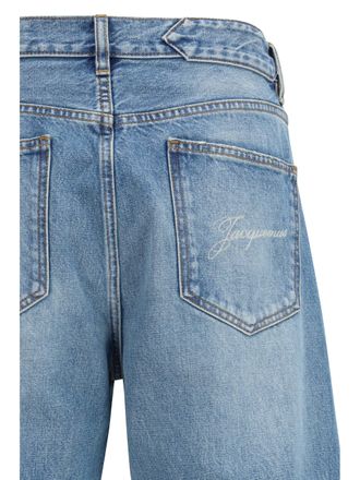 Jacquemus Mens Wide-Leg Jeans Blue-Tobacco Cotton Trousers Blue/tobacco