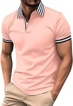 Generic Hauts pour hommes décontracté mode couleur unie col ample t-shirt à manches courtes t-shirts élégants, Rose, 3XL