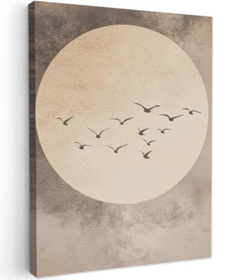 MuchoWow © Bild auf Leinwand 30x40 cm Schlafzimmer Bilder Badezimmer Wand Deko Wohnzimmer Modern Wanddeko Bilderwand Geschenk Vogel - Beige - Japandi