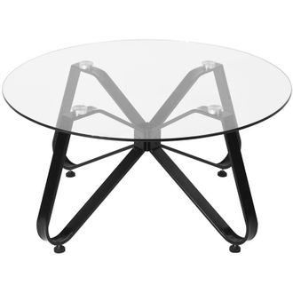 Furniture R FurnitureR Table basse ronde avec plateau en verre tremp&eacute; et pieds m&eacute;talliques, style minimaliste nordique, pour salon, D80cmxP80cmxH40cm