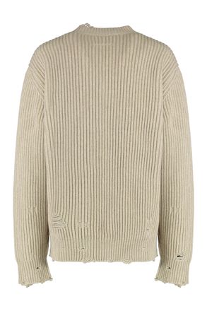 Maison Margiela Womens Wool Blend Sweater With Distressed Details Beige