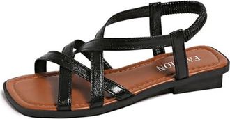 Generic Sandales plates &agrave; bout ouvert pour femme - Confortables - L&eacute;g&egrave;res - D&eacute;contract&eacute;es - Pour l&eacute;t&eacute; - Chaussures de plage romain, Noir, 40.5 EU