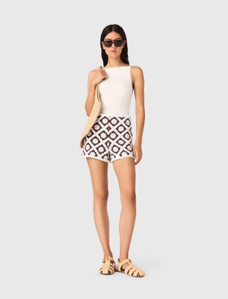 Maje Short En Crochet &Agrave; Motif Floral - Marron/bleu - Maje
