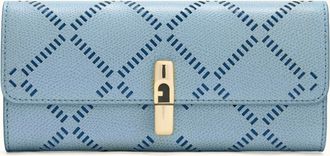 Furla Iride Klassisches Portemonnaie Xl Carta Da Zucchero Blau Perforiertes Strukturiertes Ares Leder Damen