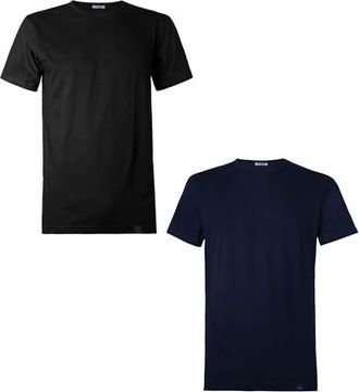 Navigare T-Shirt 100% Coton, Art. 813, Lot de 2 pi&egrave;ces, Col Rond Assortiment (1 Noir, 1 Bleu) XL