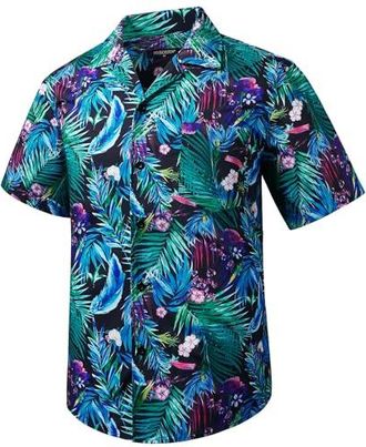 Hisdern Chemise Hawa&iuml;enne Homme Manches Courtes Poche Avant Cubaine Chemise &agrave; Fleurs Homme Aloha Imprim&eacute; Plage Casual &eacute;t&eacute; Chemise Bleu 4XL