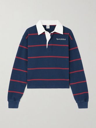 Sporty & Rich Oberteil Aus Gestreifter Baumwolle Mit Polokragen Und Stickerei - Mehrfarbig