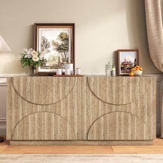 Generic Sideboard mit Regalen 4 T&uuml;ren Buffet mit Rebounder Beistellschr&auml;nken f&uuml;r Wohnzimmer Esszimmer K&uuml;che Schlafzimmer Anrichte Holzmaserung Kabinett Holzfa
