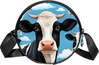 Generic Sac à bandoulière rond pour femme, imprimé vache mignonne, petit sac à bandoulière avec fermeture éclair, bretelles réglables, sac à main rond décontr