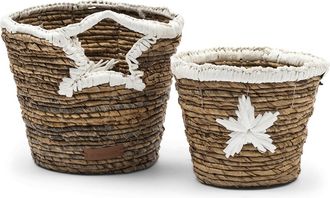 Riviera Maison Aufbewahrungskorb Braun, Weidenkorb, Sternendruck, Weihnachten, Korb aus Weidengeflecht - RM Étoiles Mini Basket 2 Stück - Natürlich - (ØxH) 22x21 & 1