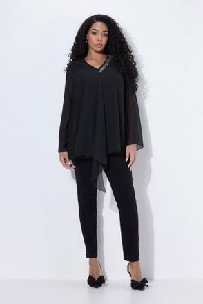Ulla Popken Satinbluse Chiffonbluse doppellagig A-Linie V-Ausschnitt