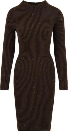 Hinnominate Hinnominate, Femme, Robes, Brun, Taille: 36 FR Robe &agrave; Col Montant C&ocirc;tel&eacute;e et Paillet&eacute;e