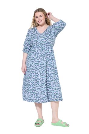 STUDIO UNTOLD Damen große Größen Übergrößen Plus Size Midikleid, A-Line, Color-Leo, Puffärmel Lavendel 50+ 840504820-50+