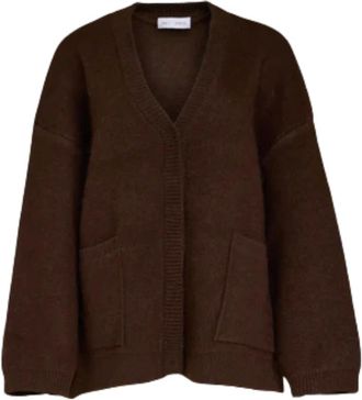 Weili Zheng Femme, Pulls, Brun, Taille: 40 FR Cardigan &eacute;pais &agrave; simple boutonnage avec poches lat&eacute;rales