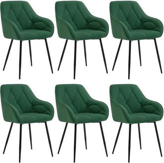 Woltu Lot de 6 Chaises de Salle &agrave; Manger, Chaises de Cuisine Rembourr&eacute;es avec Dossier, Accoudoirs, Pieds en M&eacute;tal, pour Salon, Bureau, Coiffeuse, en Velours