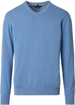 Casamoda Pull pour homme avec col en V, couleur unie, taille élastique, Bleu-blanc, XL