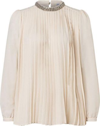 More & More Klassische Bluse edle, weite, Plissée-Bluse, Schmuckkragen