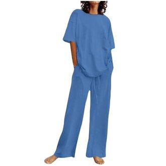 Generic Co Ord Ensembles pour femme Printemps/&eacute;t&eacute; A&iuml;d Al Fitr Musulman Couleur unie Col rond Sweat &agrave; capuche Jupe mi-longue Pantalon d&eacute;contract&eacute; Ensemble 2 pi