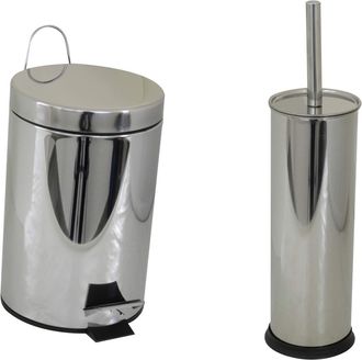 Home Line Badezimmer-Set: 3 Liter Edelstahl Tret-Abfalleimer/Kosmetikeimer und WC-B&uuml;ste inkl. Toilettenb&uuml;rstenhalterung in einem Set 613-400290