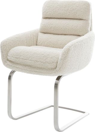 DELIFE Schwingstuhl Abelia-Flex mit Armlehnen Freischwinger flach Edelstahl Teddystoff Beige