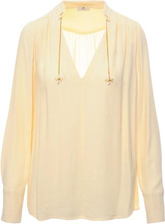 Elisabetta Franchi Femme, Blouses et Chemises, Jaune, Taille: 44 FR Blouse en Georgette avec Charmes et Logo