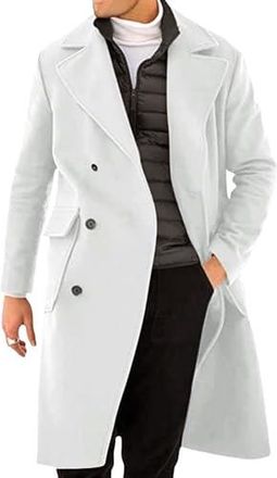Generic Trench long pour homme Col cranté Simple Boutonnage Manteau Casual Business Chaud Hiver Pois Manteaux Trench Coat, blanc, XL