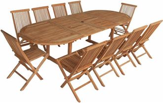 Happy Garden Happy Garden - Salon de jardin en teck lombok - table ovale extensible - 10 places
