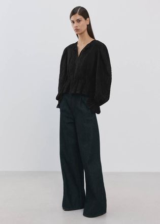 Mango Blouse en coton fleurs brod&eacute;es noir - Femme - M - MANGO